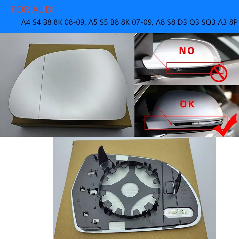 Left & Right Side Mirror Glass Rearview Exterior Wide Angle for Audi A4 ...