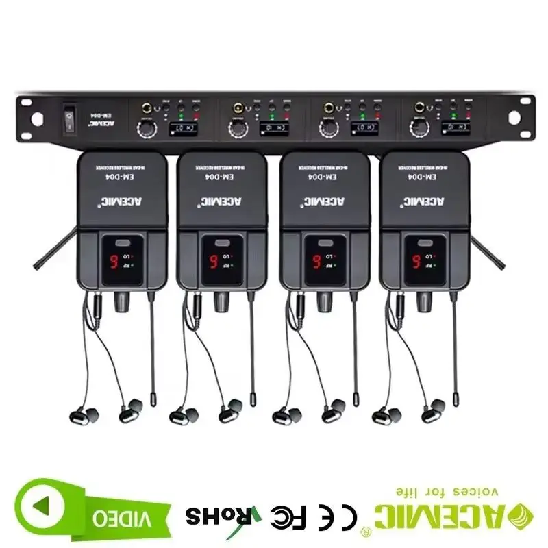 4 Channel Wireless In-Ear Monitor System Acemic Professional UHF IEM ...