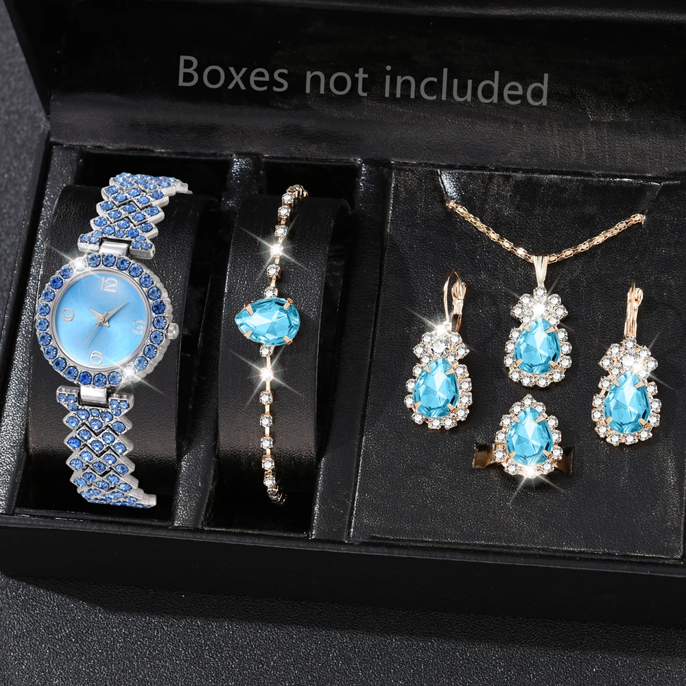 6PCS-Set-Blue-Women-Watch-Fashionable-Minimalist-Blue-Dial-Quartz ...