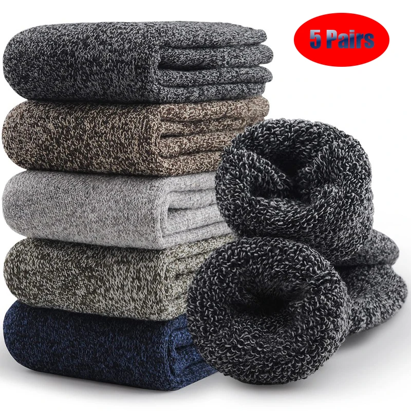 5 Pairs/Pack Winter Thermal Socks Fleece Wool Keep Warm Socks Casual ...