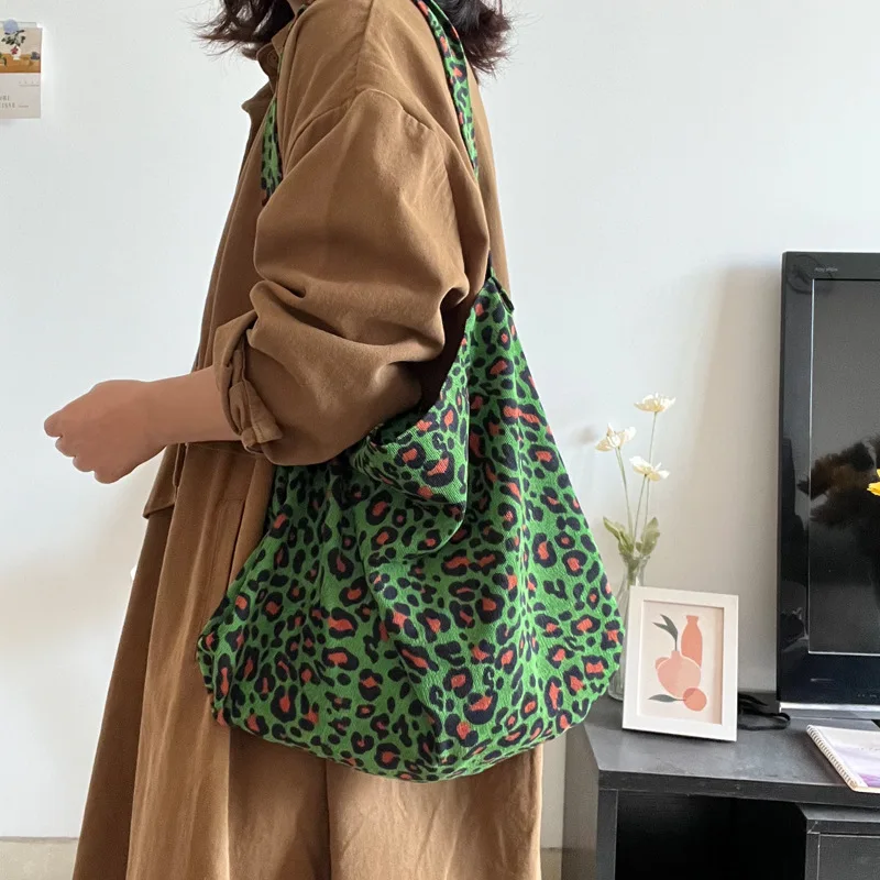 Women-s-Corduroy-Shoulder-Crossbody-Bag-Green-Leopard-Print-Cloth-Large ...