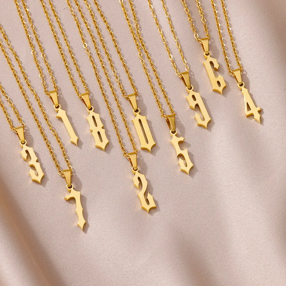 Stainless Steel Number Necklaces For Women Men Gold Color 0 1 2 3 4 5 6 ...