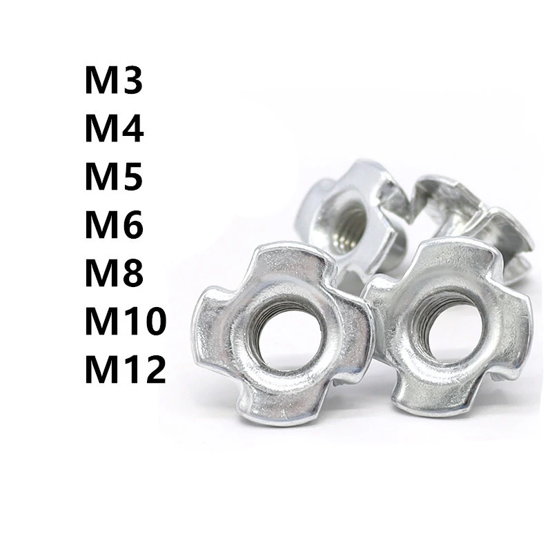 10 50pcs M3 M4 M5 M6 M8 M10 M12 Four Claws Nut Blind Pronged Insert T ...