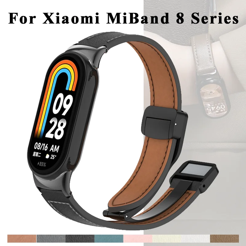Leather Strap For Xiaomi Mi Band 8 Replacement Belt Magnetic Buckle ...
