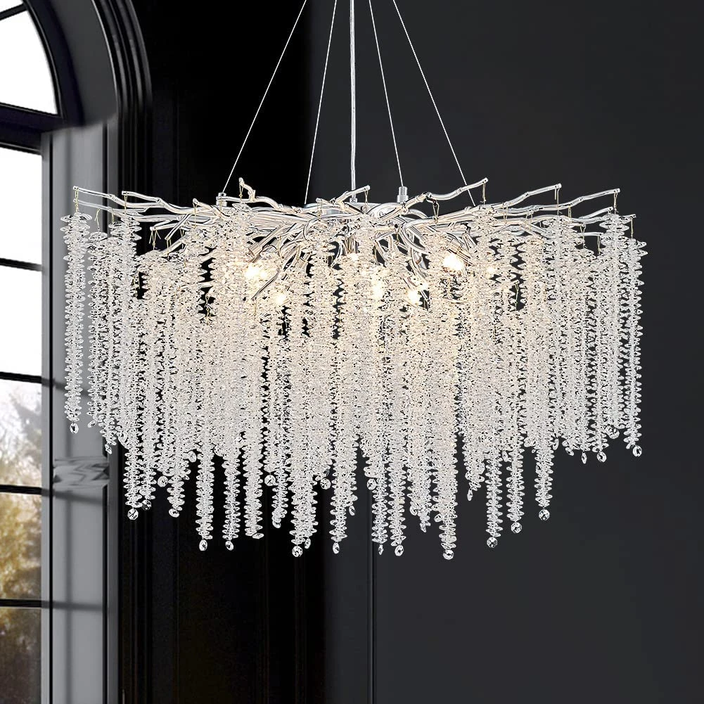 Round Hanging Chandelier Crystal Tree Branch Ceiling Pendant Lights ...