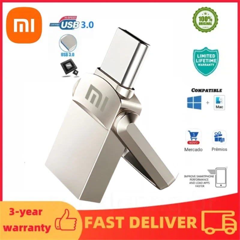 XIAOMI-memoria-USB-de-Metal-para-ordenador-unidad-Flash-de-2TB-2-en-1 ...