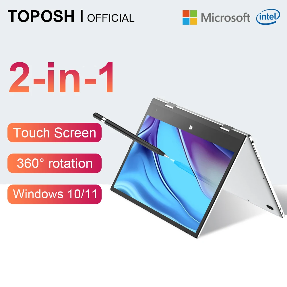 360° Rotating 11.6'' 8g Laptop Windows 10 Pro Touch Screen N4120 Type-c ...