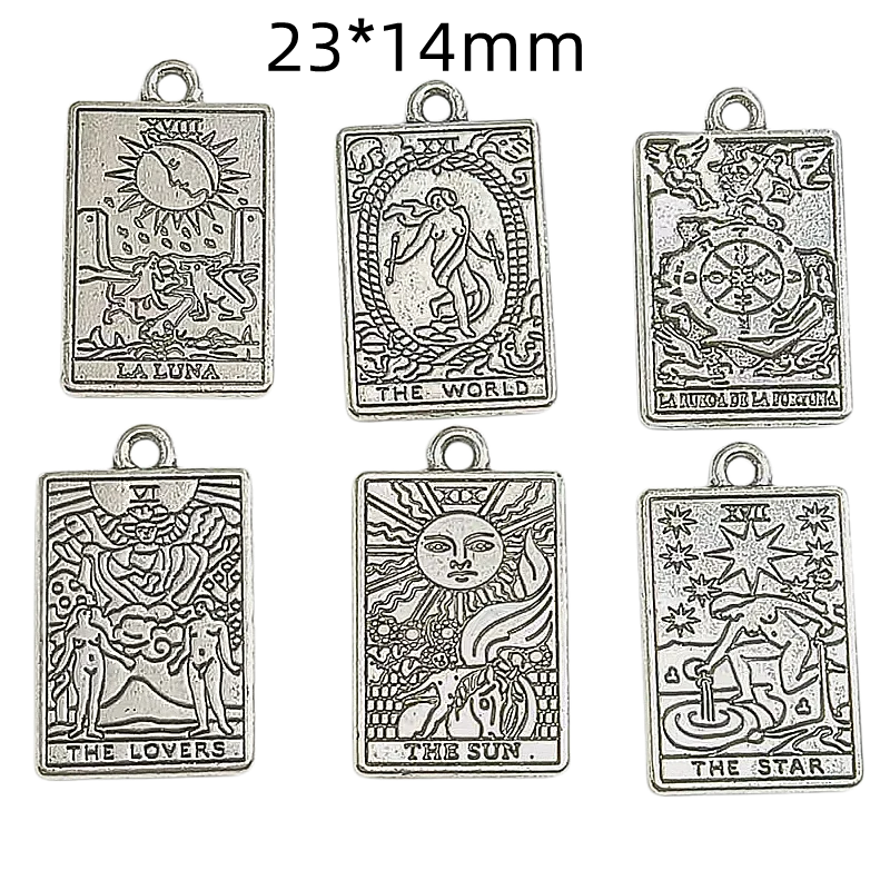 12pcs Mixed Silver Plated Witch Divination Tarot Card Moon Sun World ...