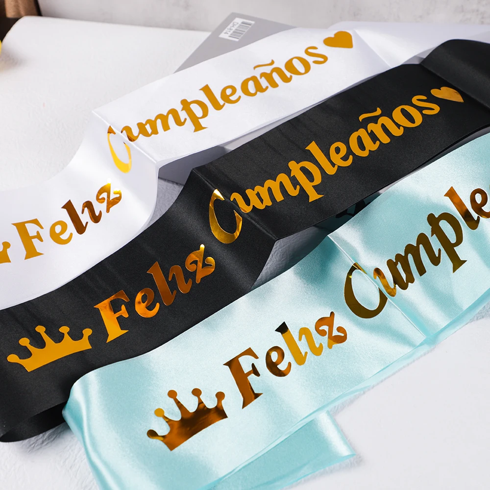 1Pcs-Bronzing-Spanish-Feliz-Cumplea-os-Satin-Sash-Happy-Birthday ...