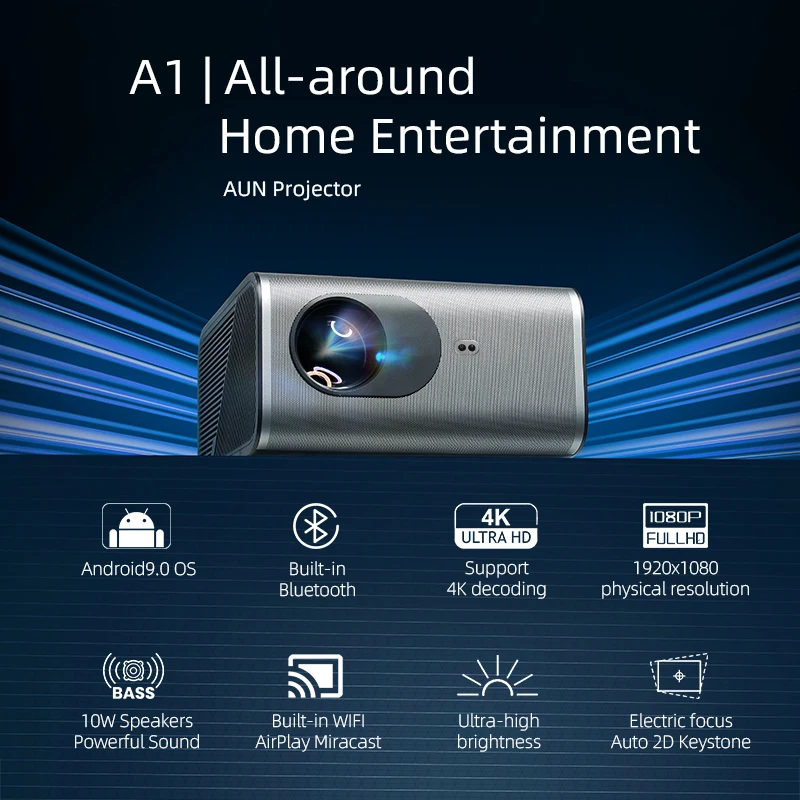 AUN A1 Android Projector Full HD 1920x1080 LED Cinema Home Theater ...