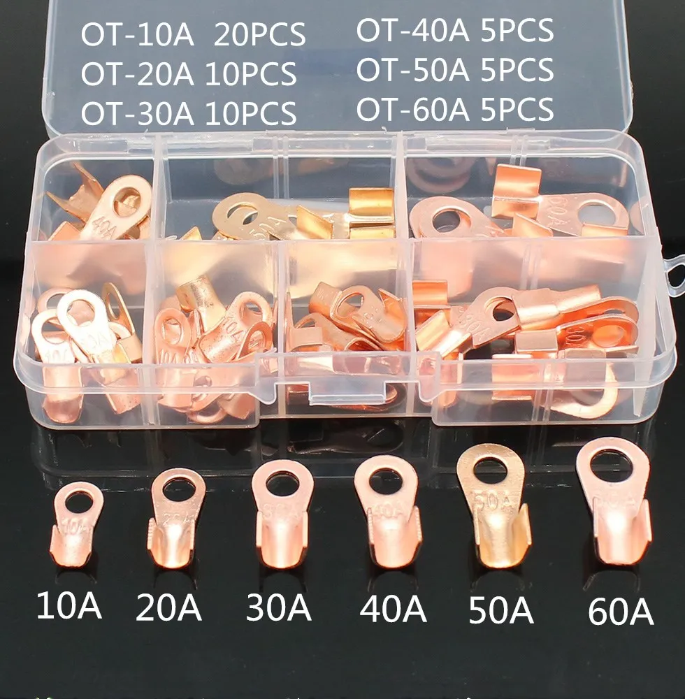 55pcs Copper Battery Cable Connector Terminal Open Lugs Wire Terminals ...