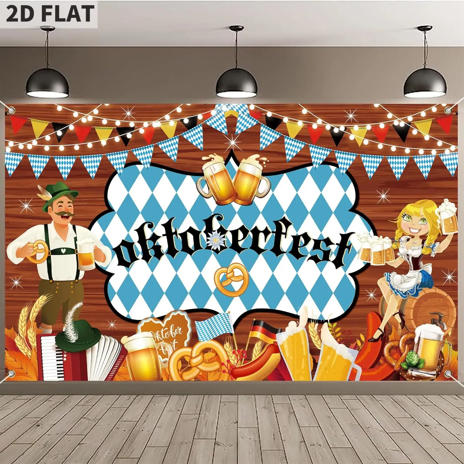 Oktoberfest Backdrop Banner, German Beer Festival Flags Rustic Wood ...