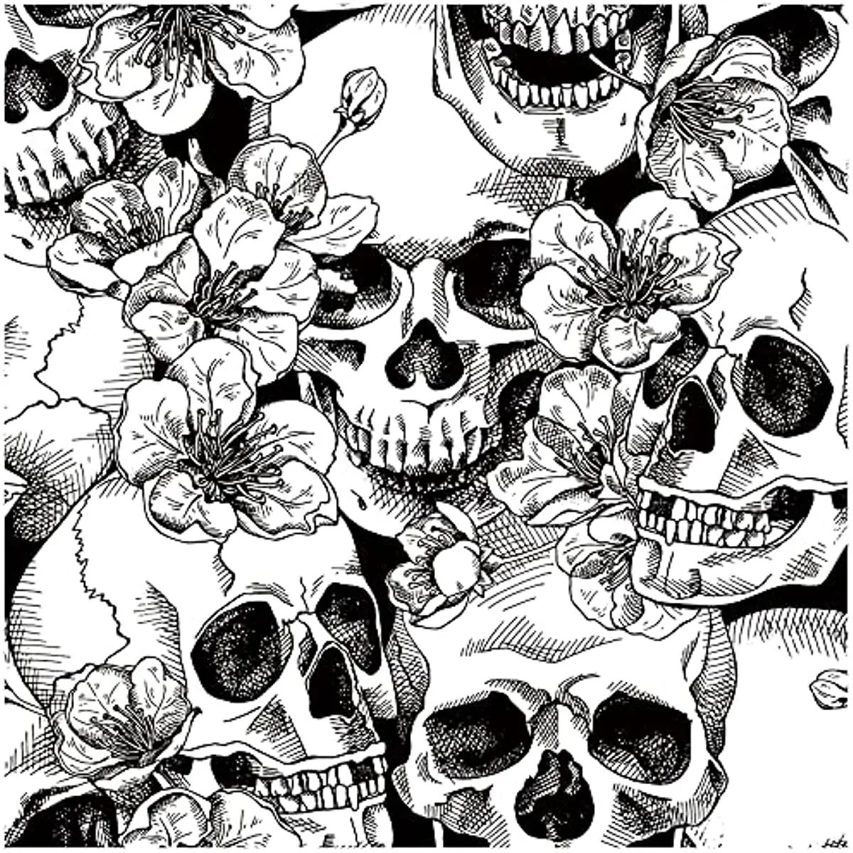 Sugar Skull Floral Peel and Stick Wallpaper Black/White Removable Skull ...