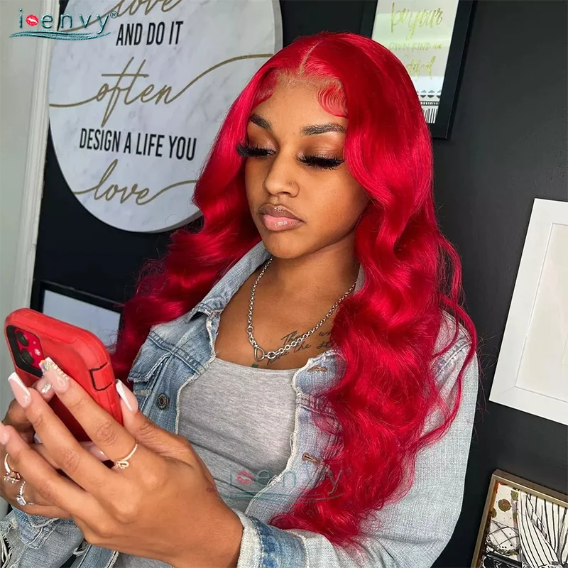 Colored Red Lace Front Human Hair Wigs 13x4 Body Wave Transparent Lace ...