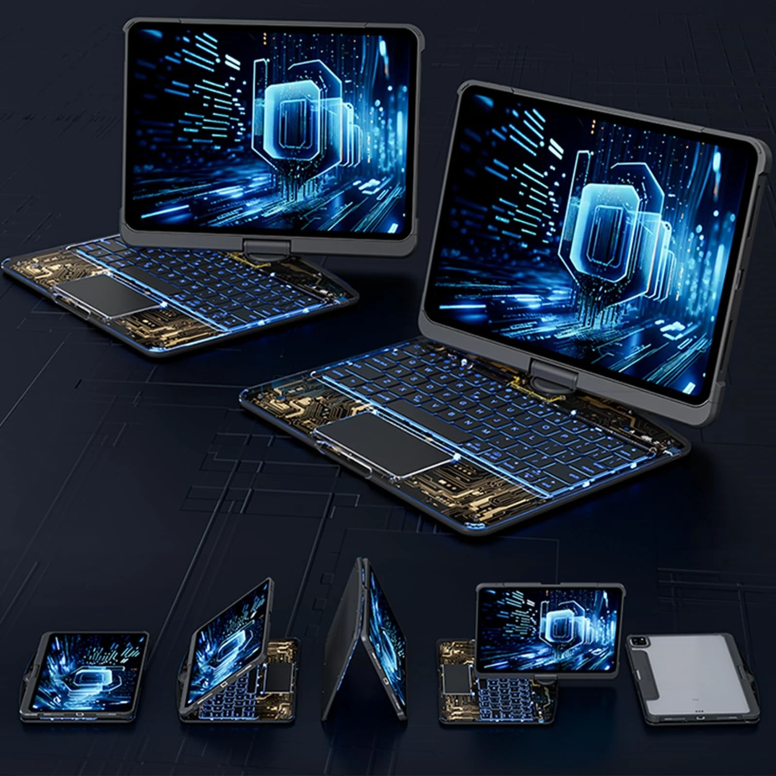 360-Swivel-Foldable-Rotating-Keyboard-Wireless-Keyboard-with-Touchpad ...