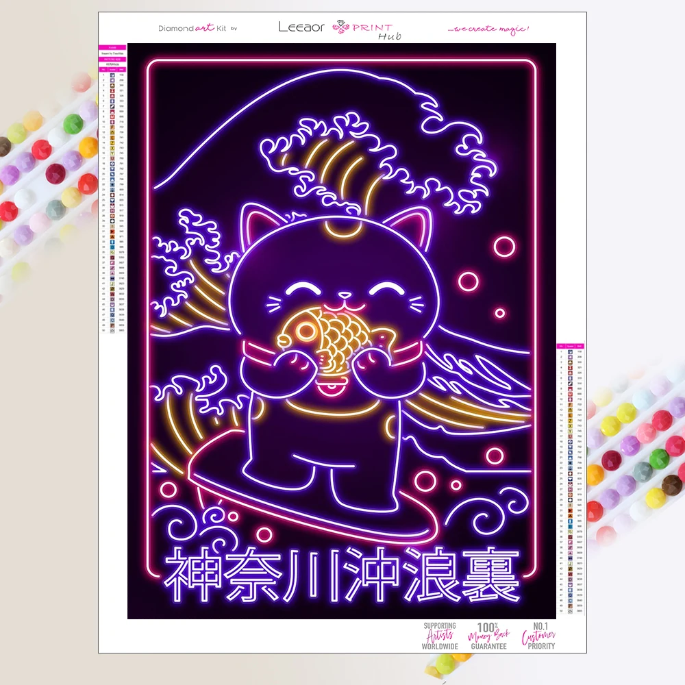 Retro-Neko-Kawaii-5D-DIY-Cartoon-Diamond-Painting-Cross-Stitch-Set-Full ...