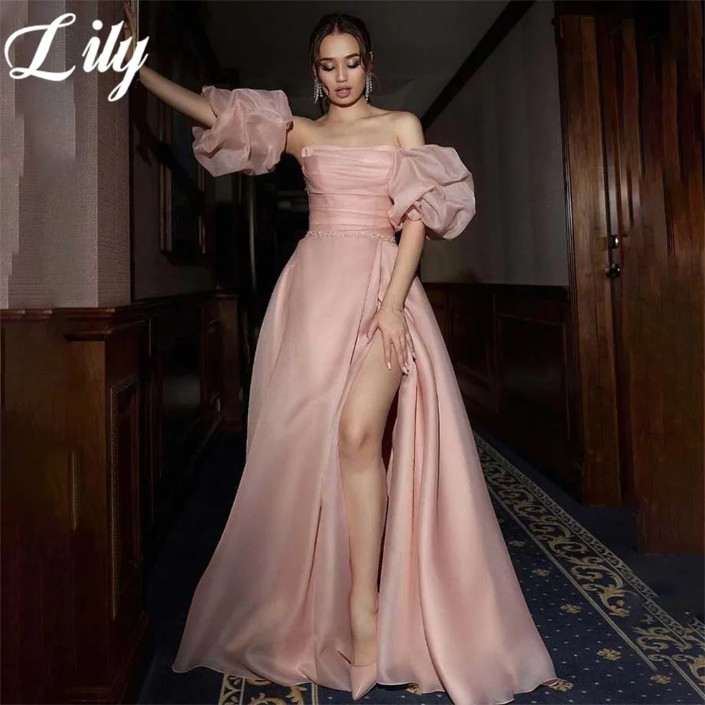 Lily Pink A Line Formal Dress Strapless Party Dress with Pleats Split ...