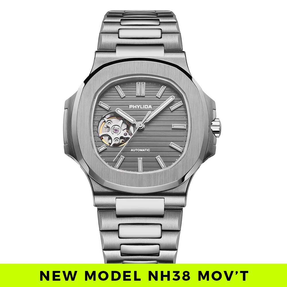 PHYLIDA-Men-s-40mm-Skeleton-Design-Automatic-Watch-Gray-Dial-BGW9-Lume ...