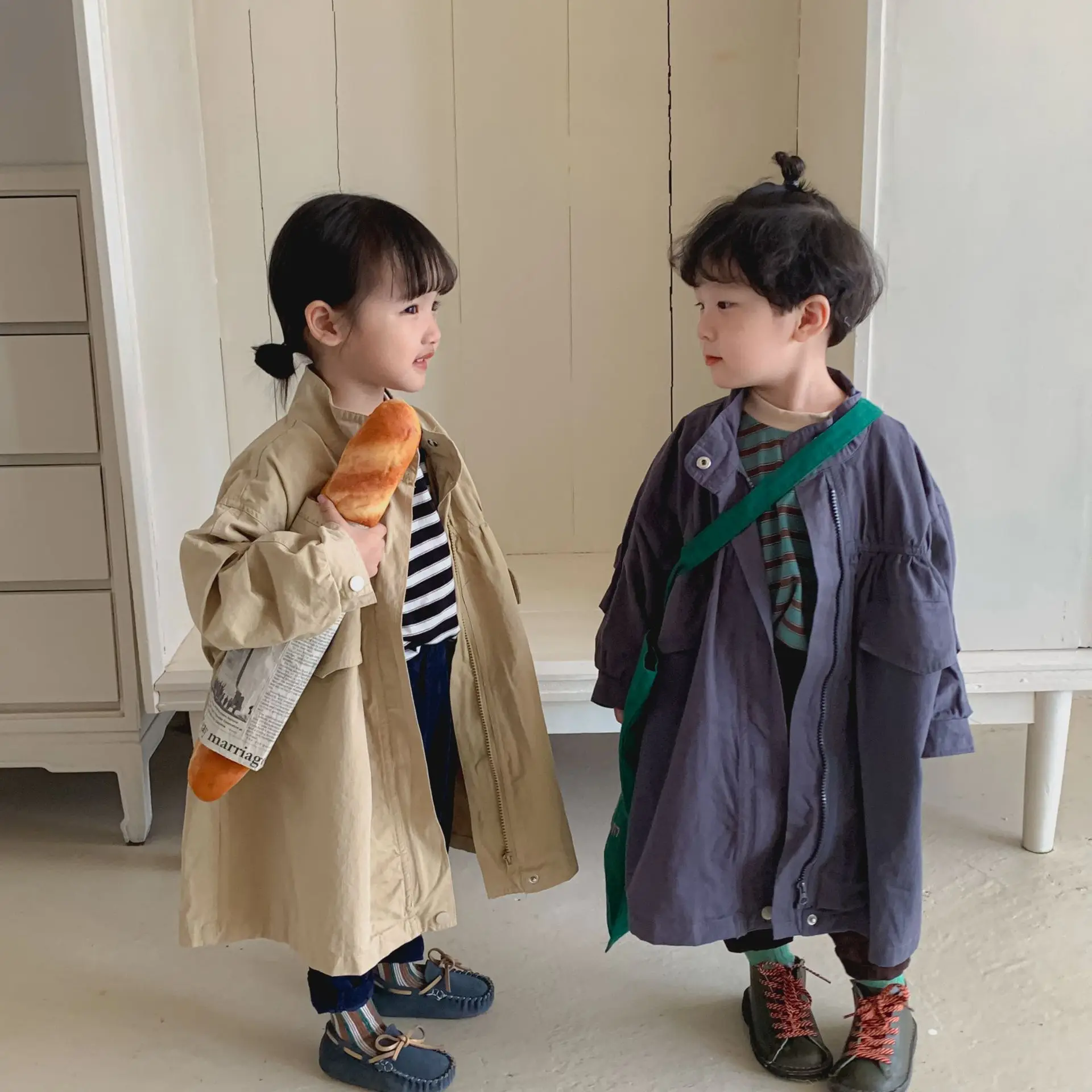 3105C Children's Coat Long Boys' Jakcets Autumn New Solid Color Girls ...