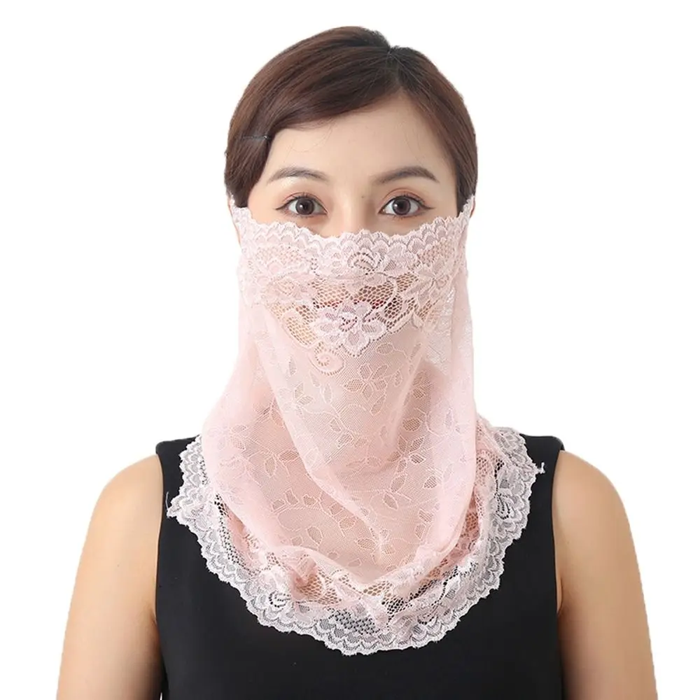Summer Lace Sunscreen Face Cover Scarf Outdoor Hiking Cycling Face ...