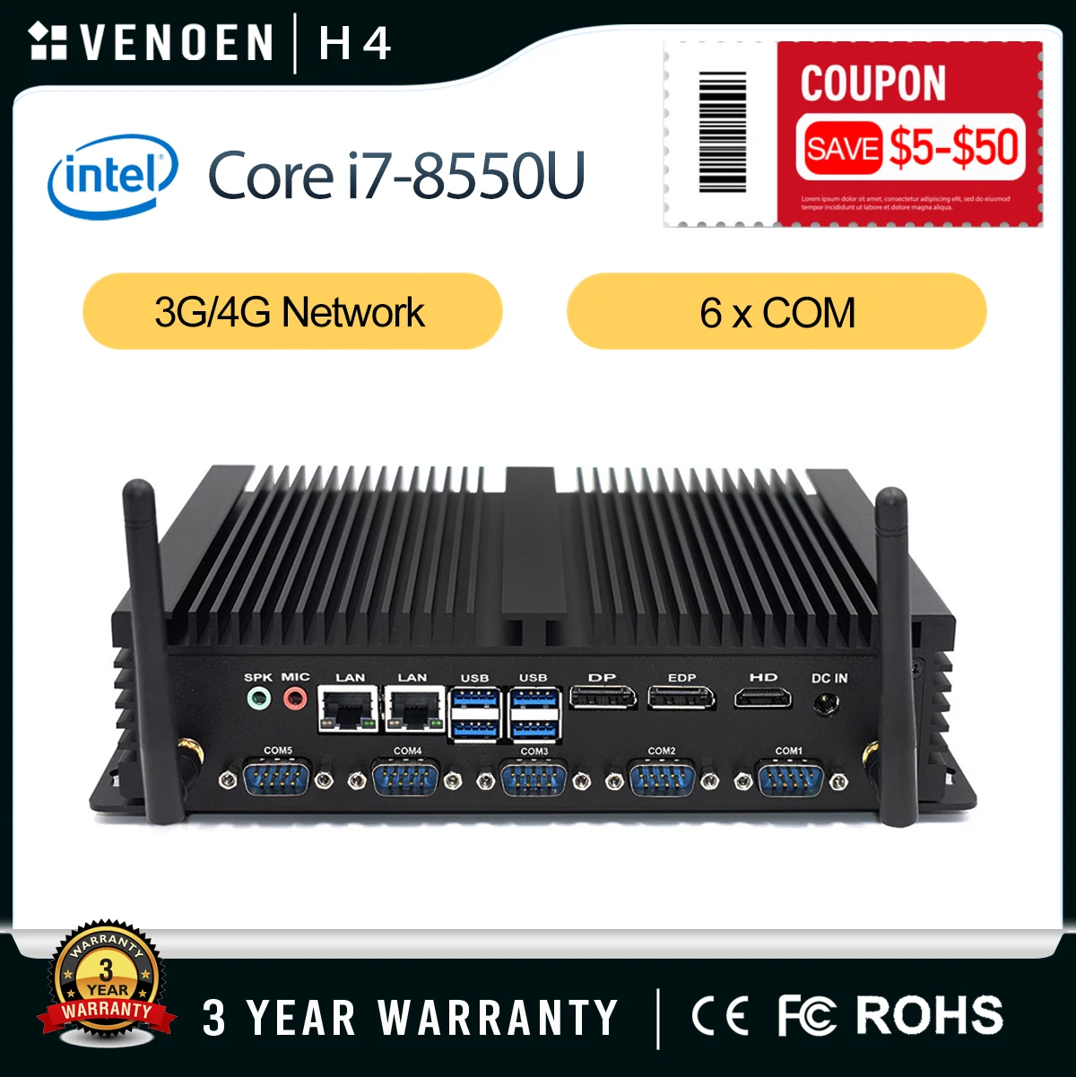 Intel Core i5 8250U i7 8550U ITX Mini PC COM HD DP EDP Three Displays ...