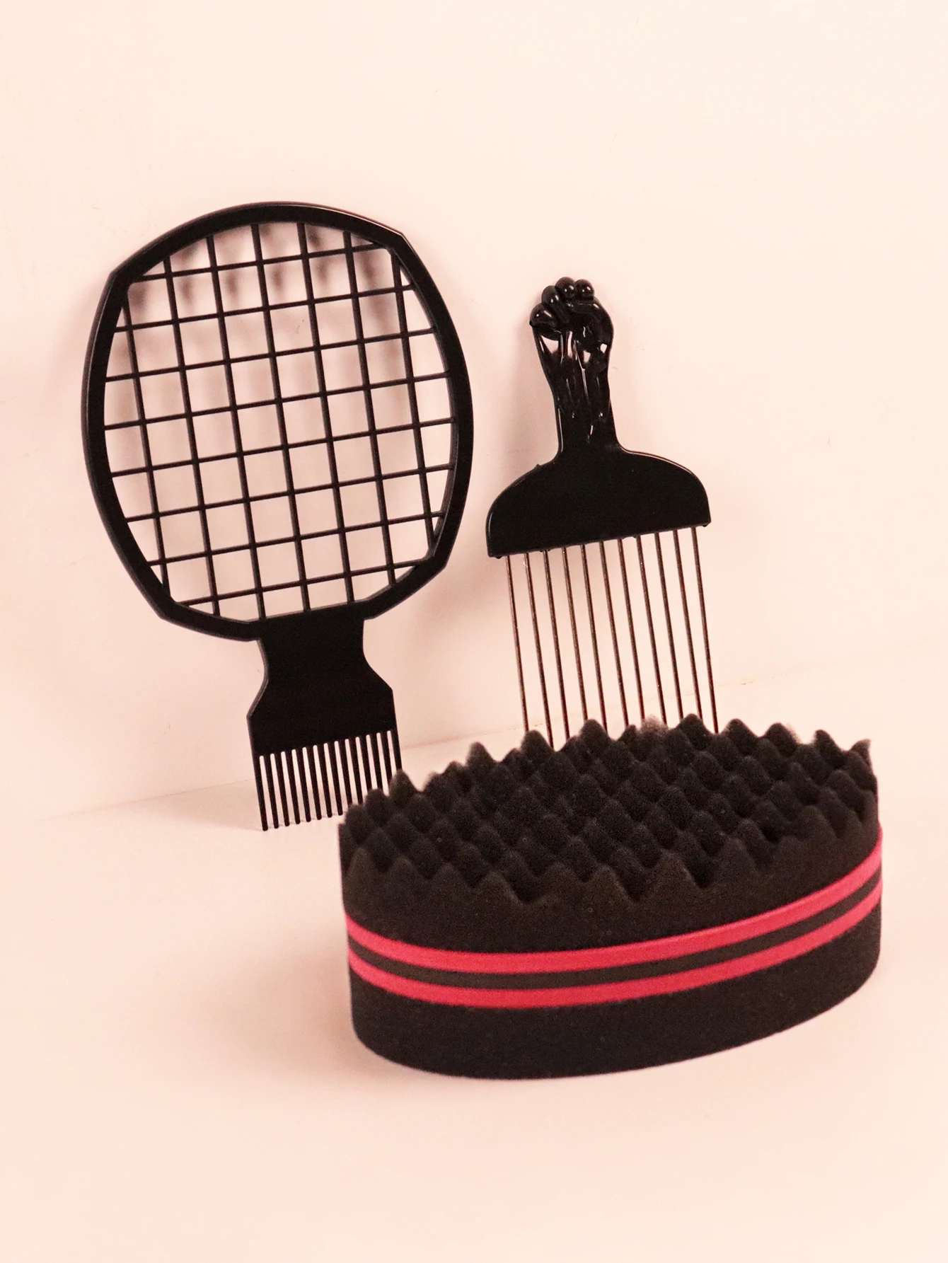 3-piece curly hair sponge set, twisted curly hair comb with sponge ...