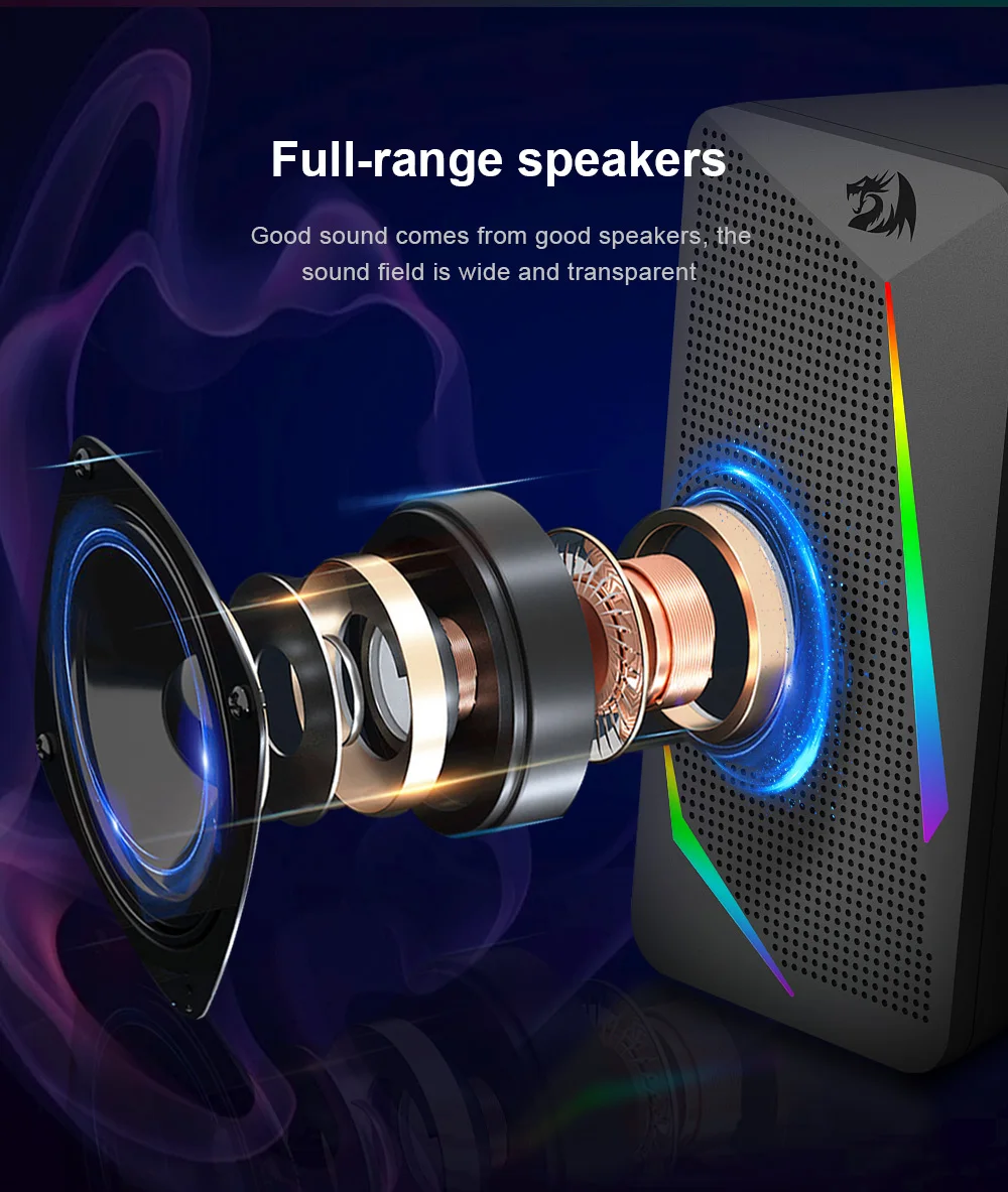 REDRAGON GS510 Waltz 3.5mm aux 2.0 stereo surround music RGB Gaming speakers sound bar for ...