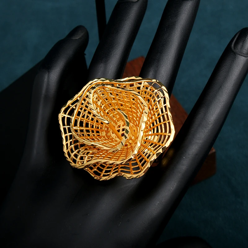 Gold-Plated-Big-Flower-Rings-Free-Size-Engagement-Wedding-Jewelry-Rings ...