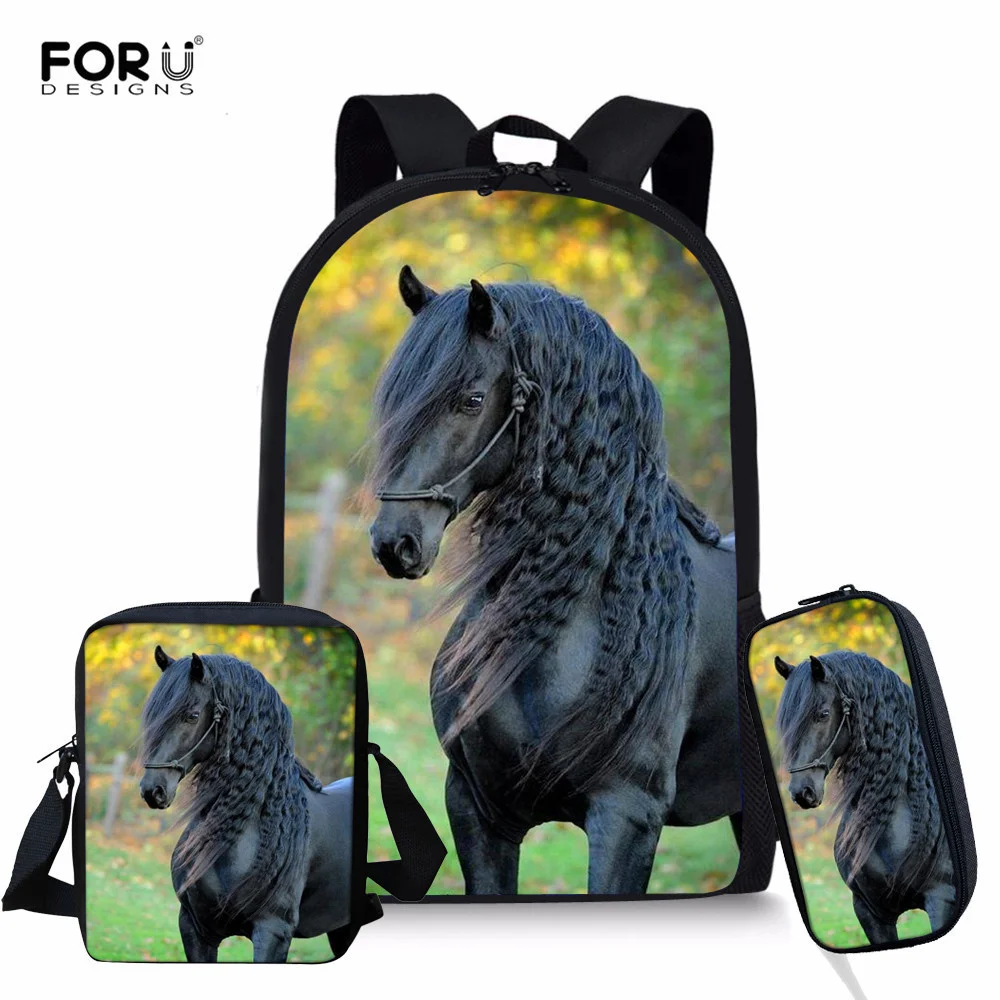 Horse-Kids-Backpack-Printing-School-Bag-Set-For-Teenager-Children-Girls ...