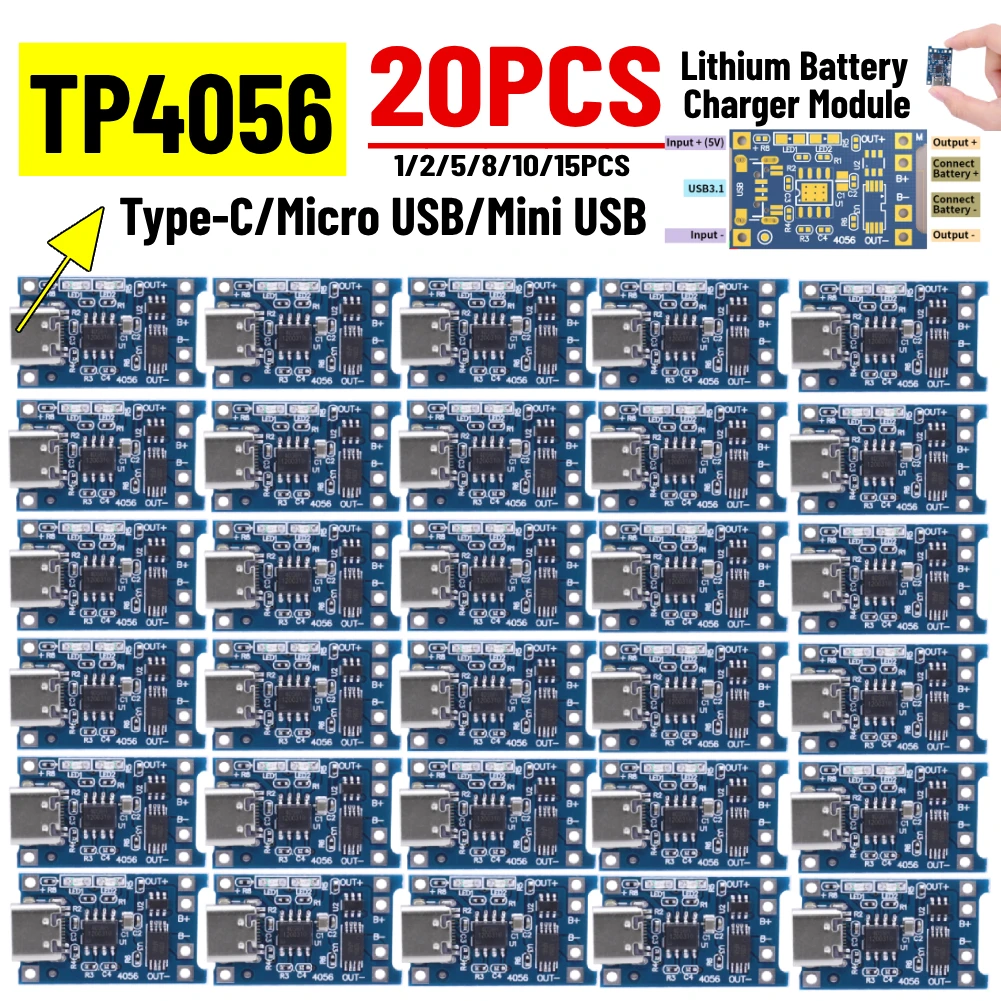 1-20PCS-TP4056-18650-Lithium-Battery-Charger-Module-Type-C-Micro-Mini ...