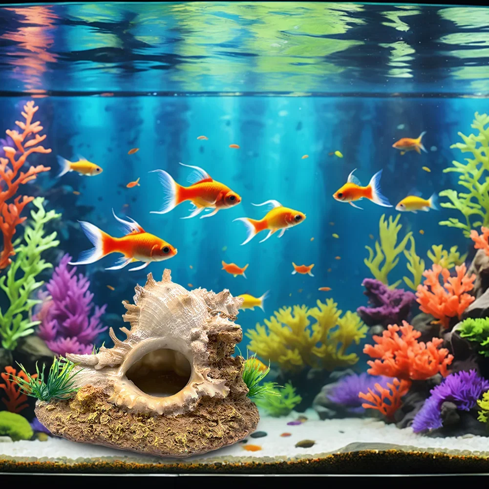 Small Fish Tank Conch Decor Underwater Resin Conch Shell Mountain View ...