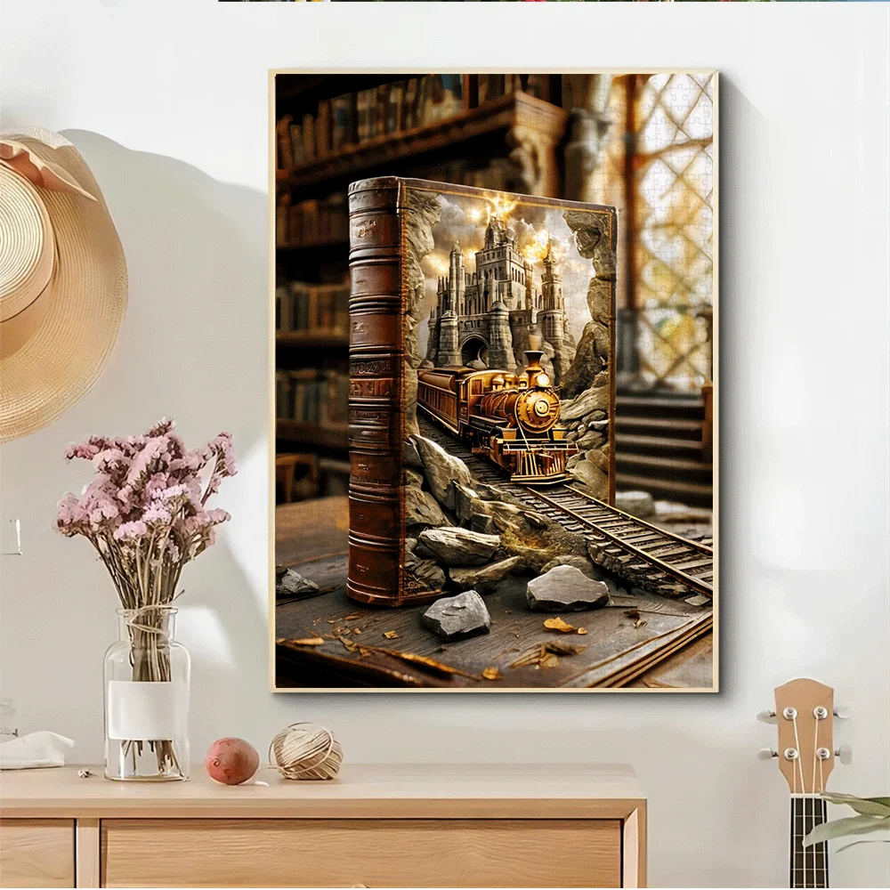 1000pcs Book Train Puzzle - Vintage Steam Train Emerging from Open ...