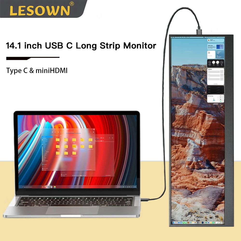 LESOWN-Portable-Wide-Screen-Vertical-Monitor-14-1-inch-IPS-1920x550 ...