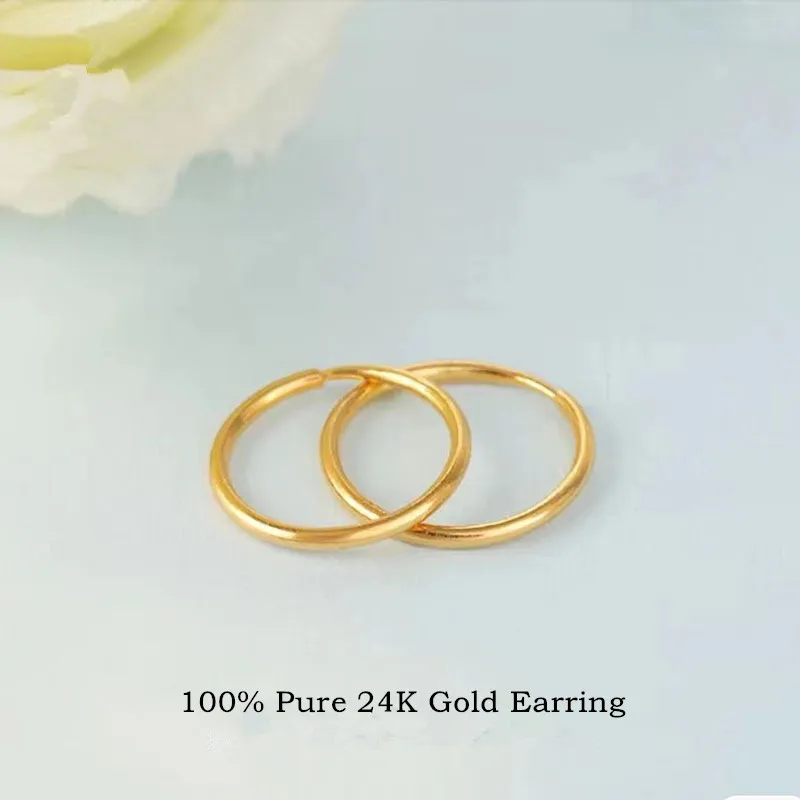 SMILE-Full-Gold-999-Smooth-Face-Earrings-Pu-re-24K-Gold-Women-s-Simple ...