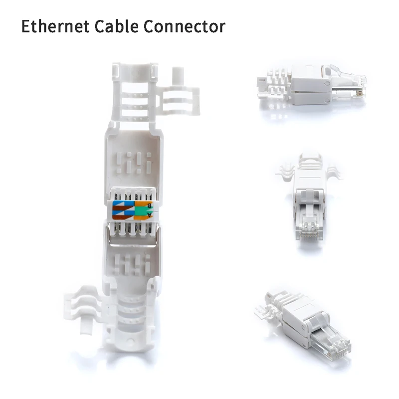 White RJ45 Tool less Connector No Crimp Connectors CCTV Ethernet Cable ...
