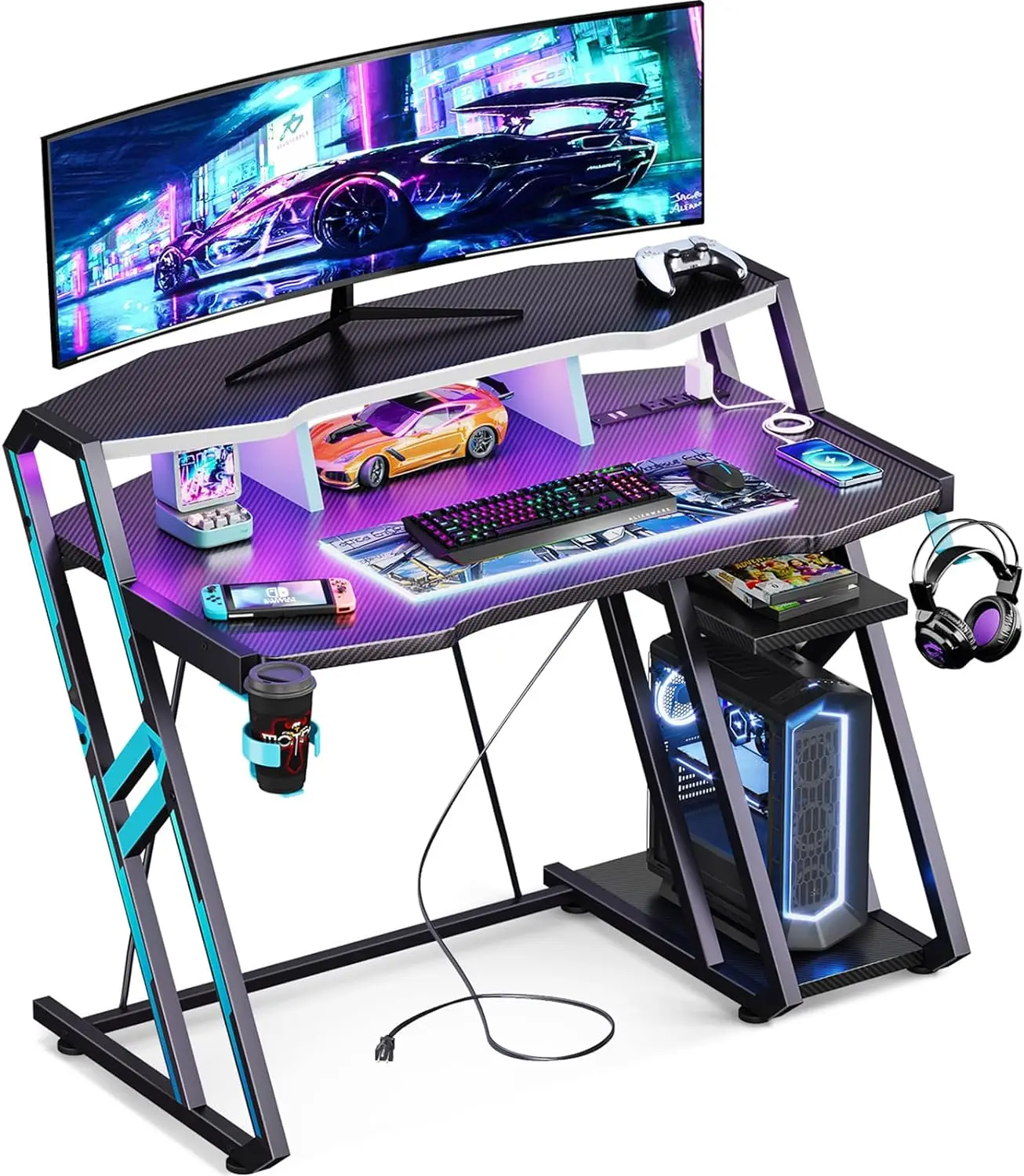 Gaming-Desk-with-Power-Outlet-Gaming-Computer-Desk-39inch-with-Storage ...