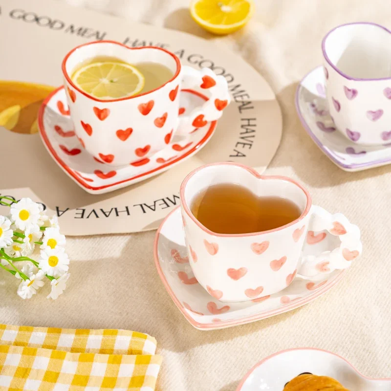 Cute-Ins-Style-Heart-Shape-Coffee-cup-with-Saucer-Hand-Painted-Love ...