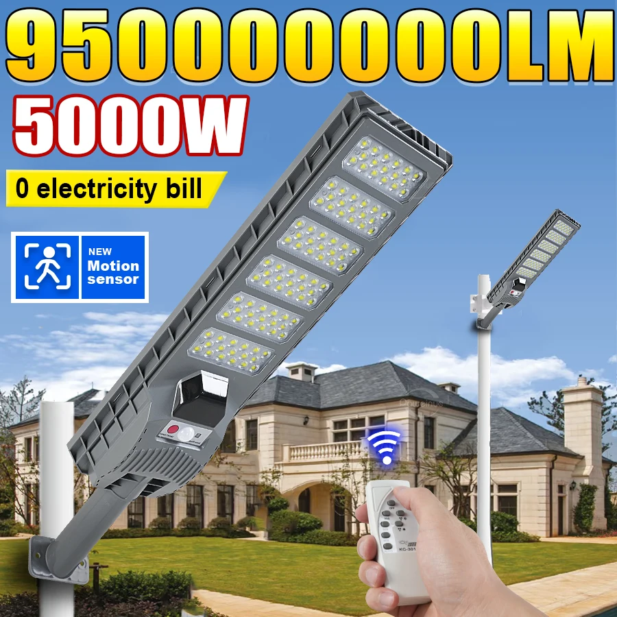 950000000LM 5000W Solar LED Lamp Powerful Outdoor Sunlight Light Motion ...