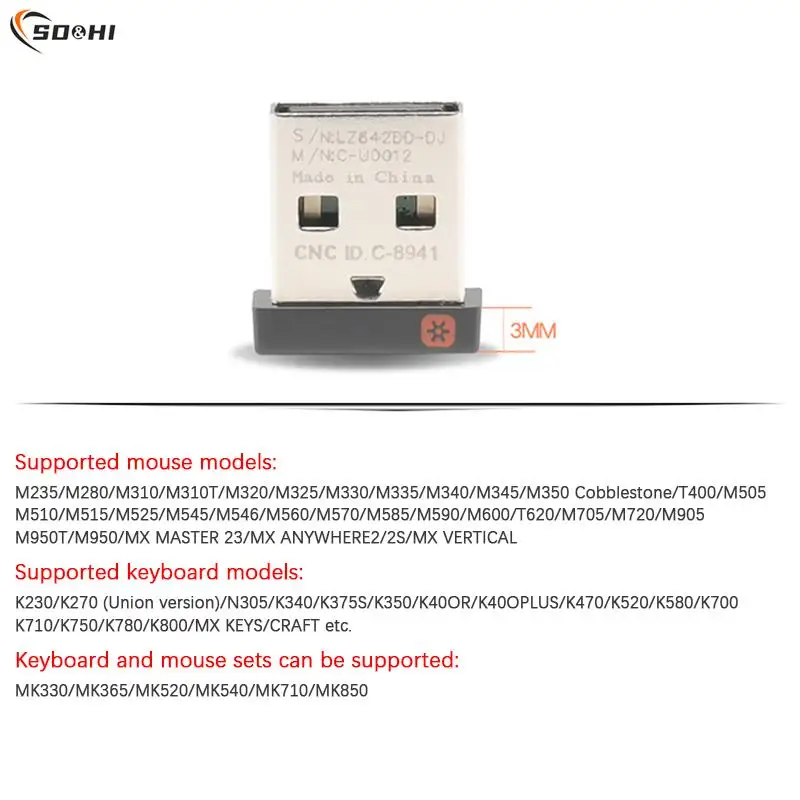 1pc Wireless Dongle Receiver Unifying Usb Adapter For Logitech Mouse Keyboard Connect 6 Device