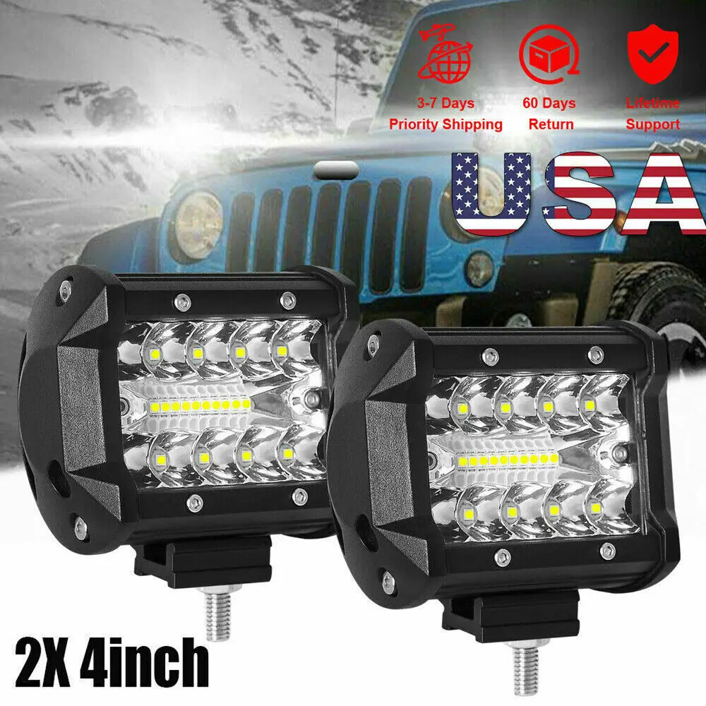 2pc 60w Led Work Light Bar Spot Flood Combo Pods Offroad Fog Lamp Suv ...