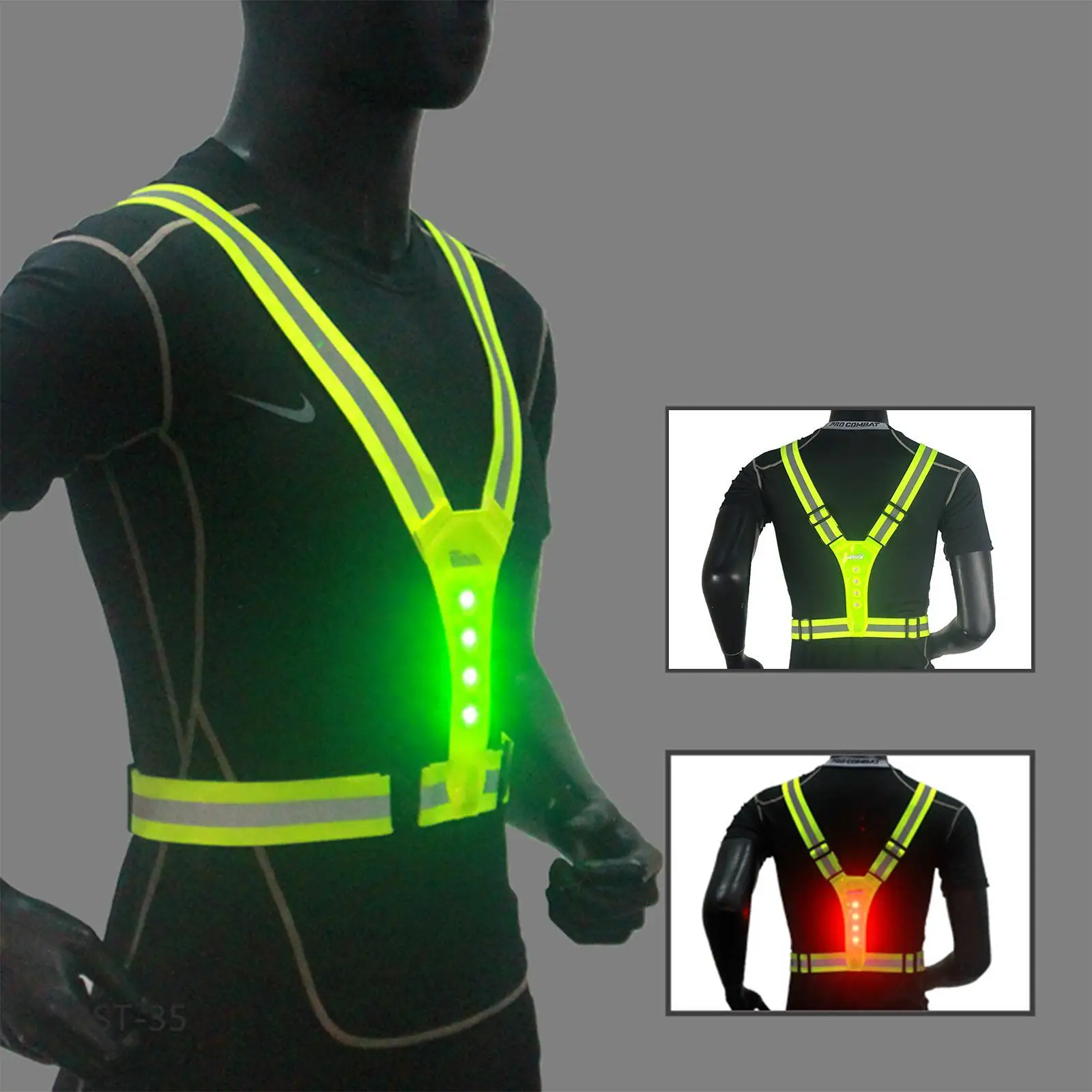 Elastic V-Shaped Luminous Reflective Vest LED Light Reflective ...
