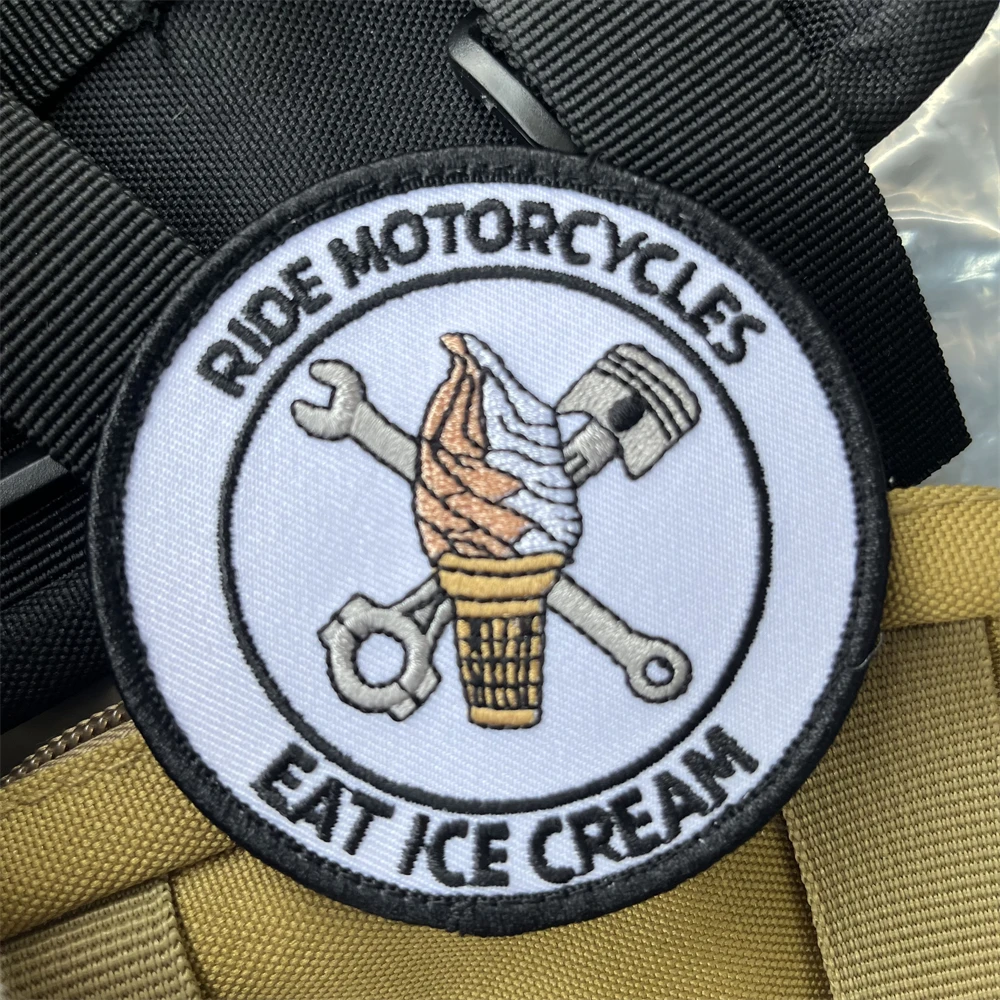 Ride Motorcycles Eat Ice Cream Embroidered Patches Tactical Morale ...