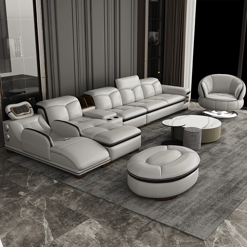 Luxury-L-Shaped-Genuine-Leather-Sectional-Sofa-with-Bluetooth-Speaker ...