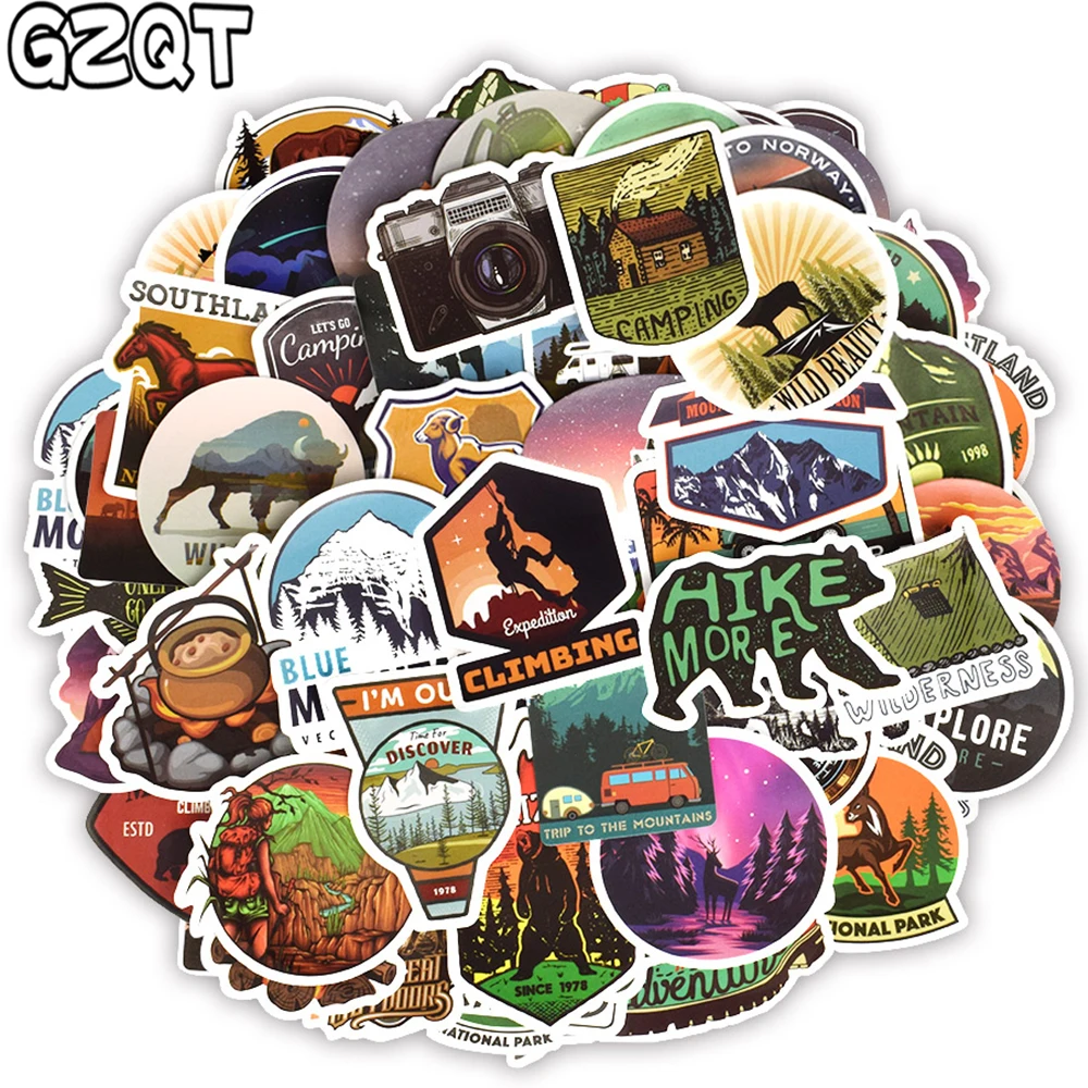 50-PCS-Camping-Travel-Stickers-Wilderness-Adventure-Outdoor-Landscape ...