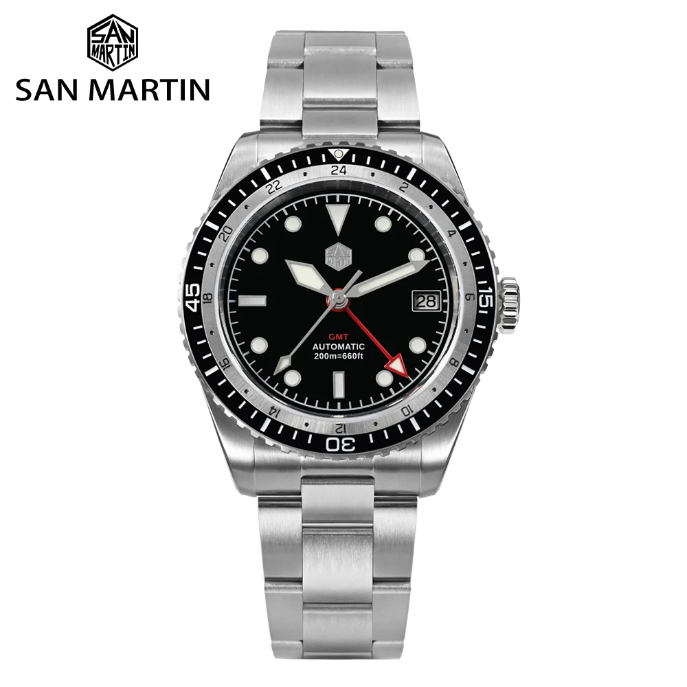 San Martin Design New GMT Men Watch Divers 38mm Black Dial Waterproof ...