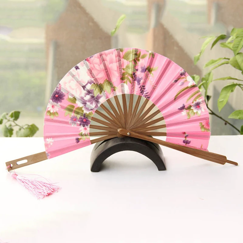 Japanese-Style-Round-Folding-Fan-Vintage-Tassel-Flower-Silk-Dance-Hand ...