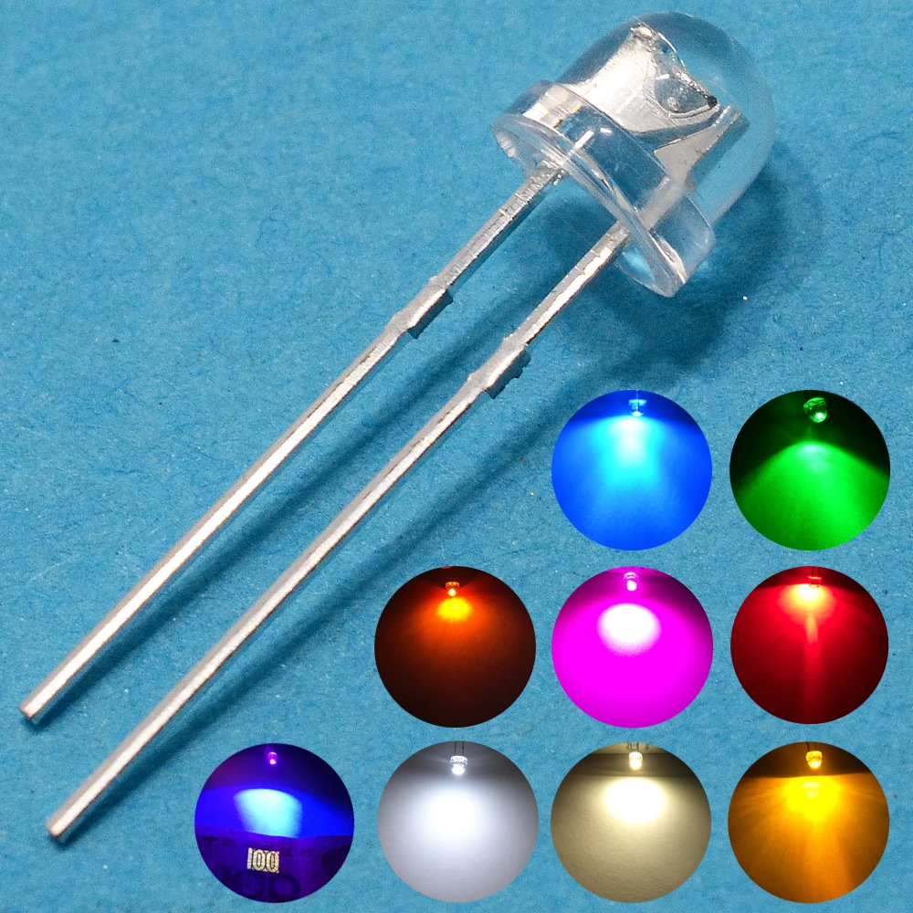 100pcs 5mm Straw Hat White Red Green Blue Yellowpink Smd Smt Led Water ...