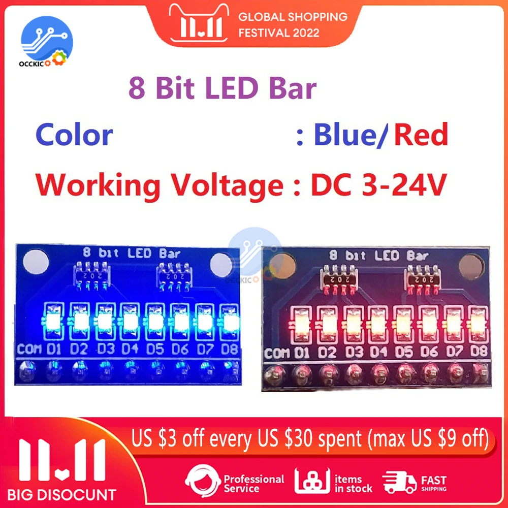 3-24v 8 Bit Blue/red Common Anode/cathode Led Indicator Module Breadboard Starter Kit Board For ...