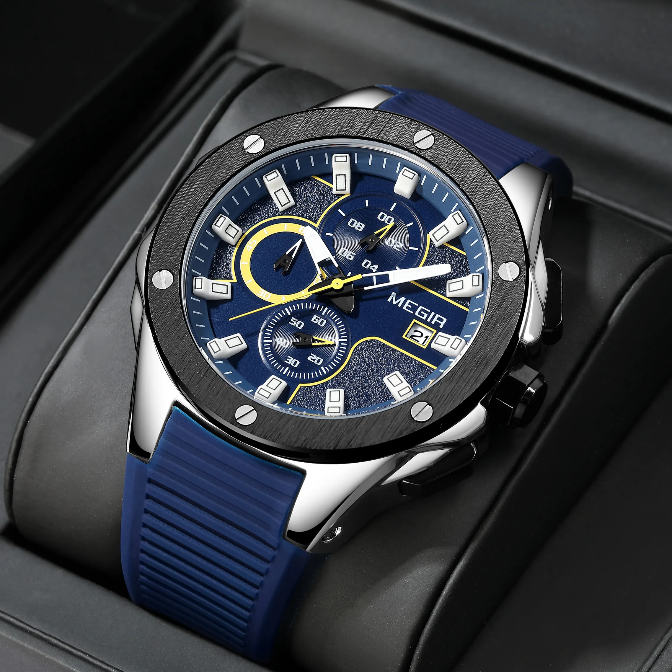 MEGIR Men Sport Military Watch Luxury Luminous Chronograph Quartz ...