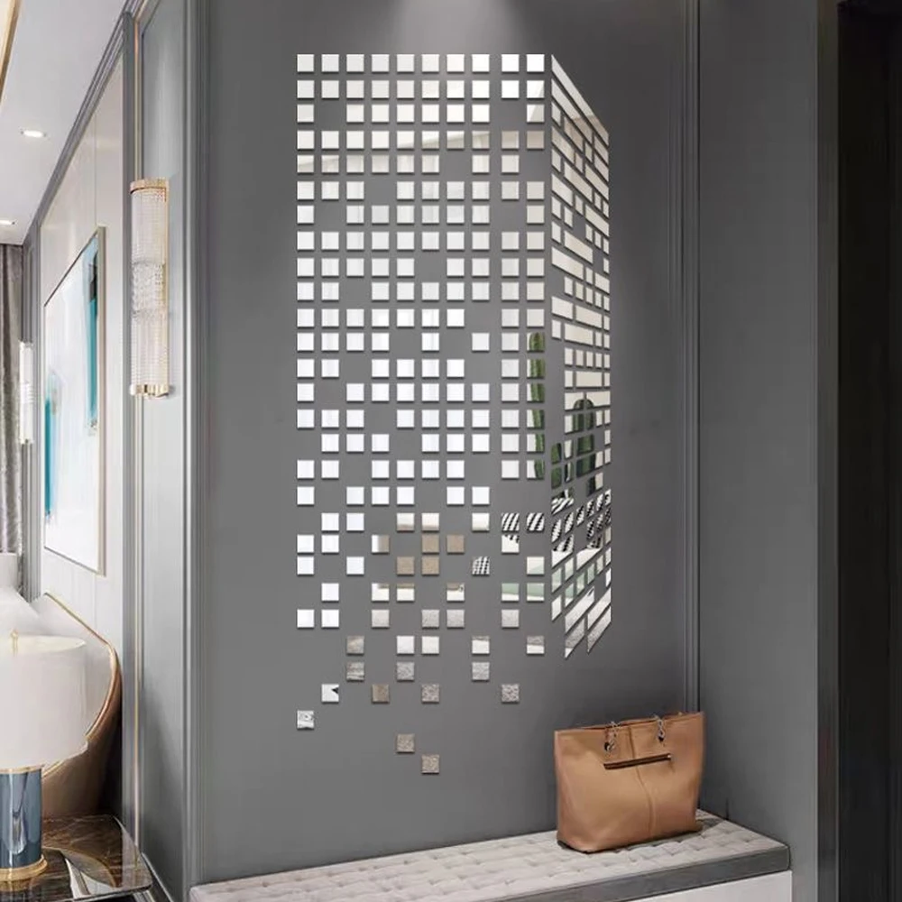 100pcs 2/3/4cm 3D Square Mirror Wall Stickers Self-adhesive Acrylic ...